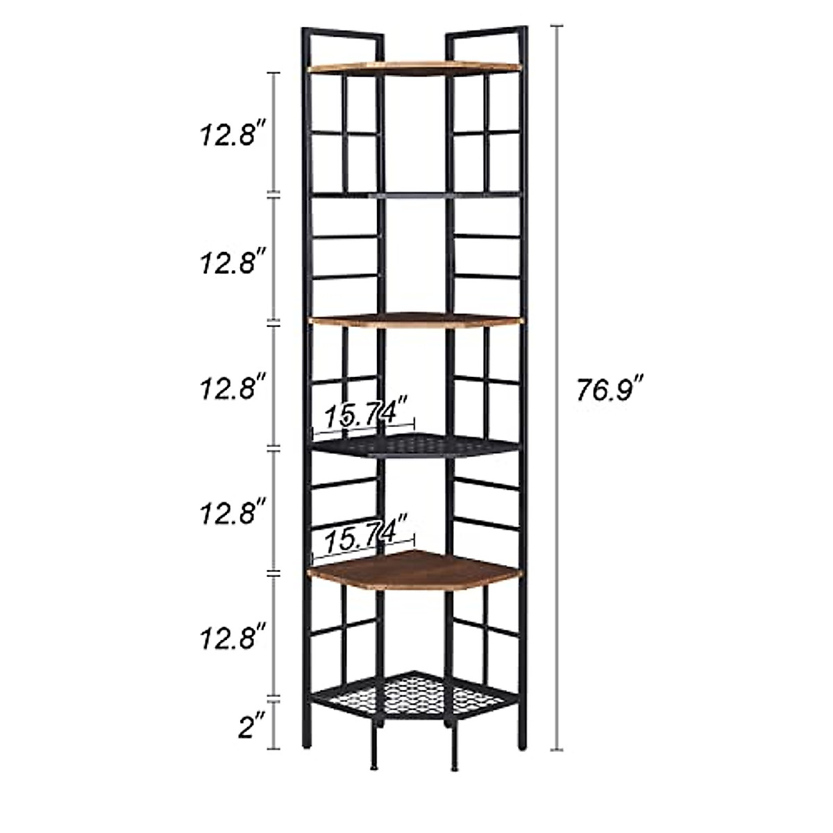 HOMISSUE 6 Tier Industrial Corner Shelf Unit, 76.9” Tall Corner Bookcase Storage Display Organizer Storage Stand for Home Office