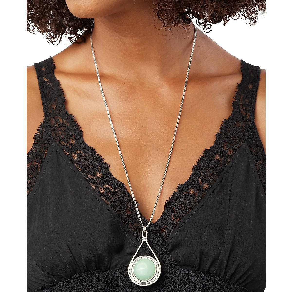 Lucky Brand Silver-Tone Round Stone Reversible 32" Pendant Necklace