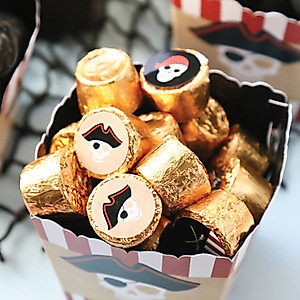 Big Dot of Happiness Beware of Pirates - Pirate Birthday Party Round Candy Sticker Favors - Labels Fit Chocolate Candy (1 sheet of 108)