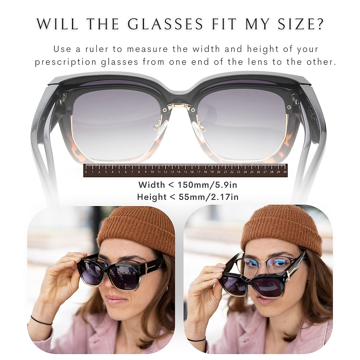 BLUE CUT Fit Over Polarized Sunglasses For Women Stylish Solar Shield Clip-On Over Prescription Glasses