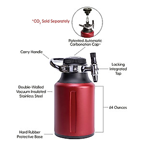 GrowlerWerks uKeg Go Carbonated Growler Beer Gift and Craft Beverage Dispenser for Beer, Soda, Cider, Kombucha and Cocktails, Amazing Gift for Beer Lovers,64 oz, Chili