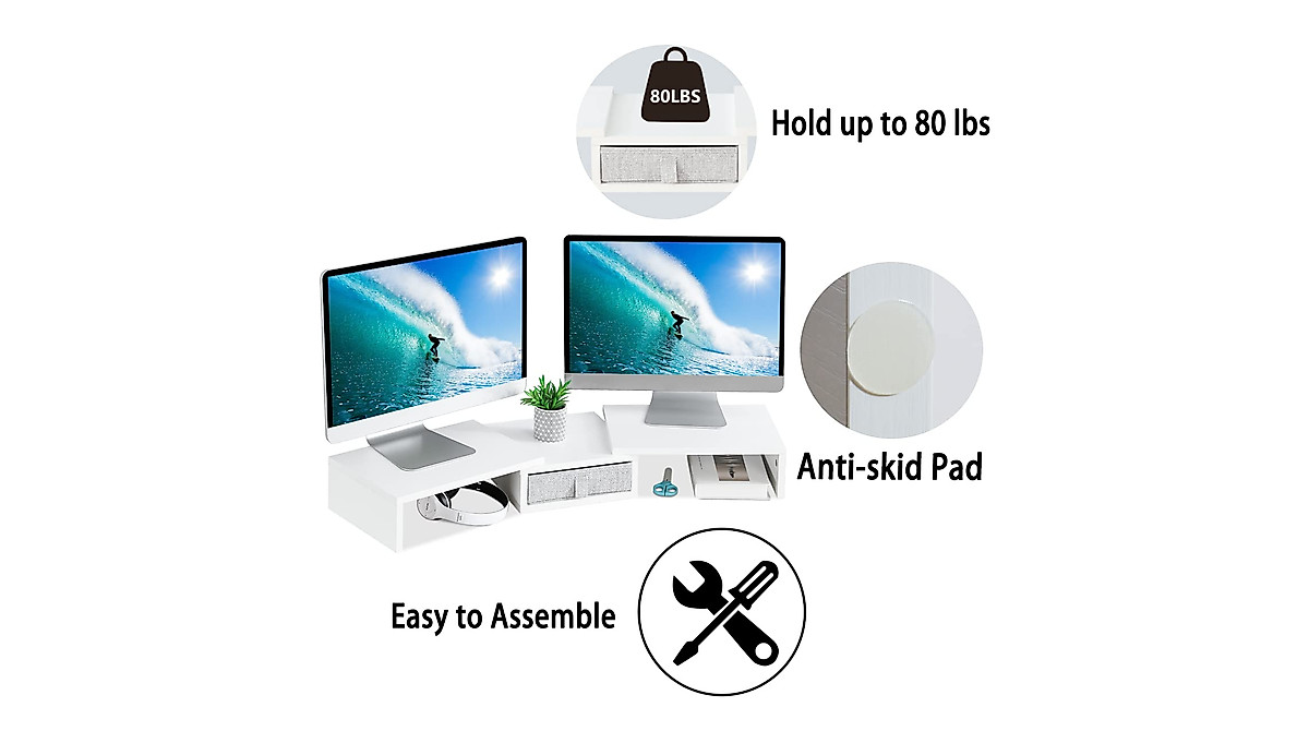 TEAMIX Adjustable Dual Monitor Stand with Drawer