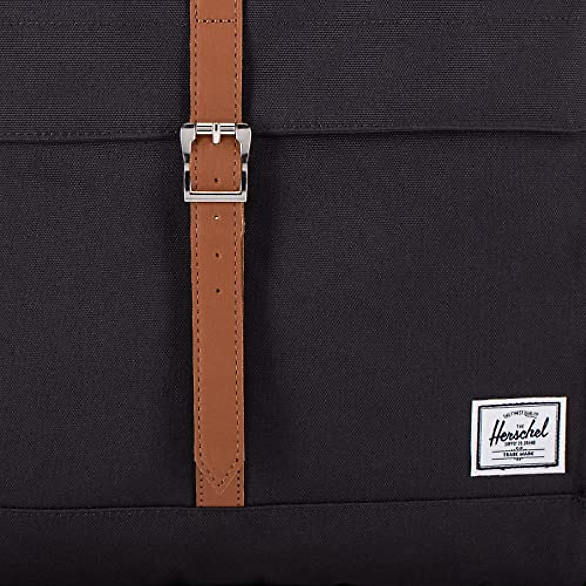 Herschel City Backpack, Black/Tan Synthetic Leather, Mid-Volume 14.0L