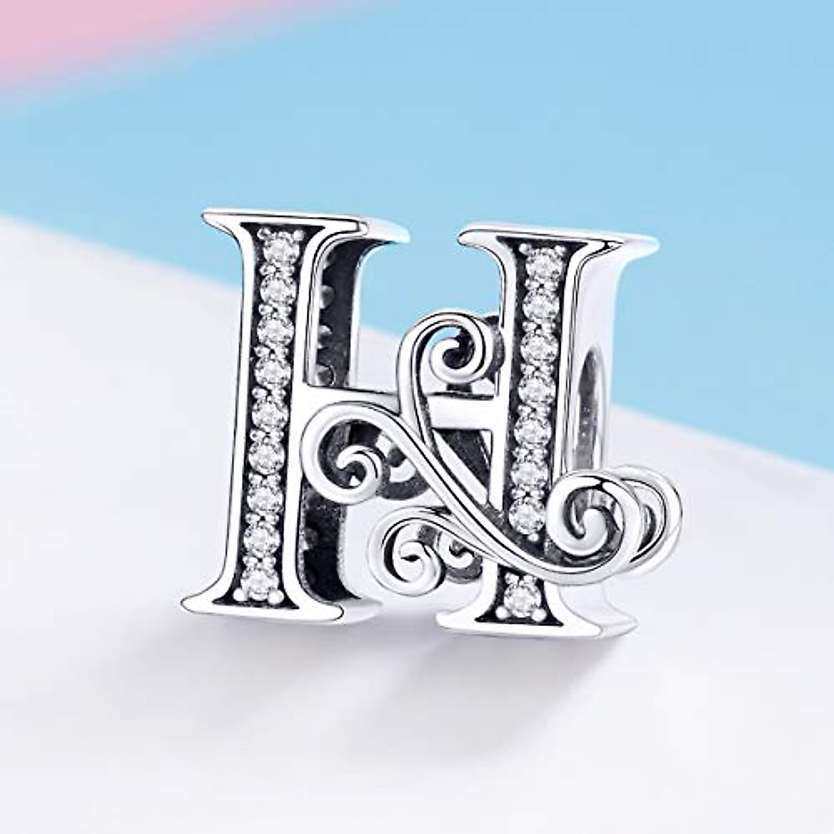Authentic 925 Sterling Silver Charms Vintage A-Z Letter Alphabet Charms Fit Pandora Bead Bracelets & Women Original Charm Diy Jewelry (H)