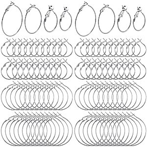 PAGOW 96Pcs Earring Hoops for Jewelry Making, Hypoallergenic Alloy Round Earrings Finding, Silver Open Beading DIY Earrings Craft Art Accessories