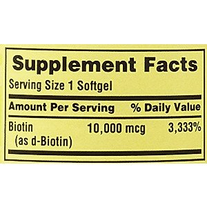Spring Valley Biotin 10,000 mcg, 2 Bottles of 120 Softgels (2 Pack)