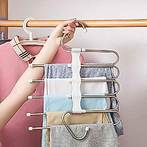 MXIAOXIA 5-in-1 Pants Hanger Multifunctional Portable Stainless Steel Hanger for Clothes Trousers Coat Storage Organization Space Saving