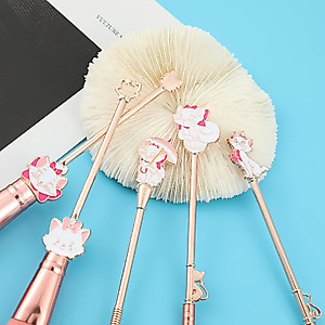 Marie Cartoon Cat Makeup Brushes - 5pcs Cute Animal Designed Soft Pink Makeup Brushes Set, Professional Cosmetic Tool Kit Pink Drawstring Bag Included for Girls and Women (6PCS)