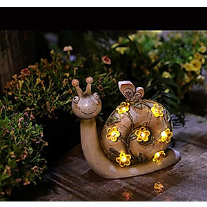 WSgift Resin Snail Figurine Lights Solar Powered Outdoor Statue Lights for Patio Lawn Garden Yard Decorations, L8.5 x W3.5X H8.5 Inch