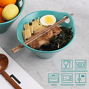 Sweejar Porcelain Ramen Bowls, Japanese Ramen Noodle Bowl with Chopsticks And Spoons, 25 oz Deep Bowl for Soup, Salad, Pho, Udon, Reactive Glaze, Set of 2 (Turquoise)