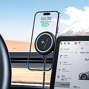 Marnana Fast Charging Wireless Car Charger Mount, Magnetic Foldable Car Phone Holder for Tesla Model 3/Y Designed for MagSafe Compatible with iPhone 12/13/14 Series