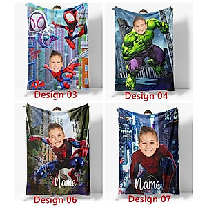 ROYAMS Kids Superhero Blanket Custom Blanket for Boys Personalized Super Hero Blanket with Photo and Name
