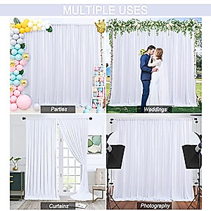 CO-AVE White Backdrop Curtain for Parties 10x7ft Wrinkle Free Wedding Baby Shower Curtain Backdrop for Birthday Party Background Decorations White Chiffon Fabric Drapes 5x7ft, 2 Panels