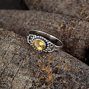 925 Sterling Silver Ring For Women & Girls Natural Citrine Ring Sterling Silver Statement Ring November Birthstone Oval Gemstone Ring