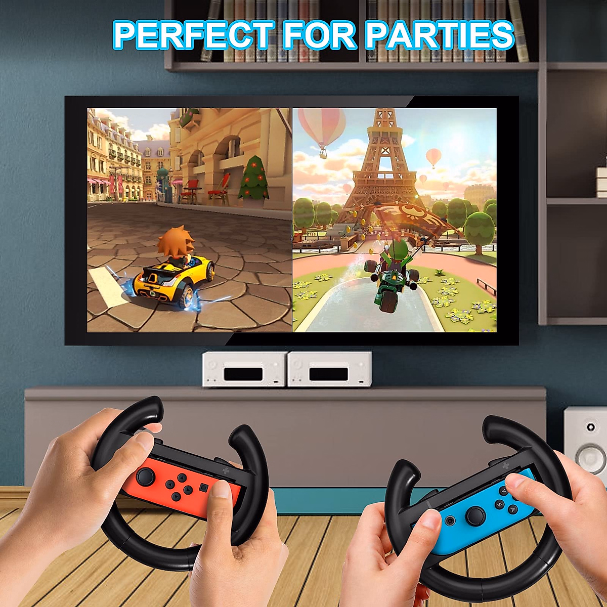 JoyHood Steering Wheel Compatible with Switch/Switch OLED Joy-Con Controller [2 Pack] Racing Wheel Controllers fit for Mario Kart 8 Deluxe - Black