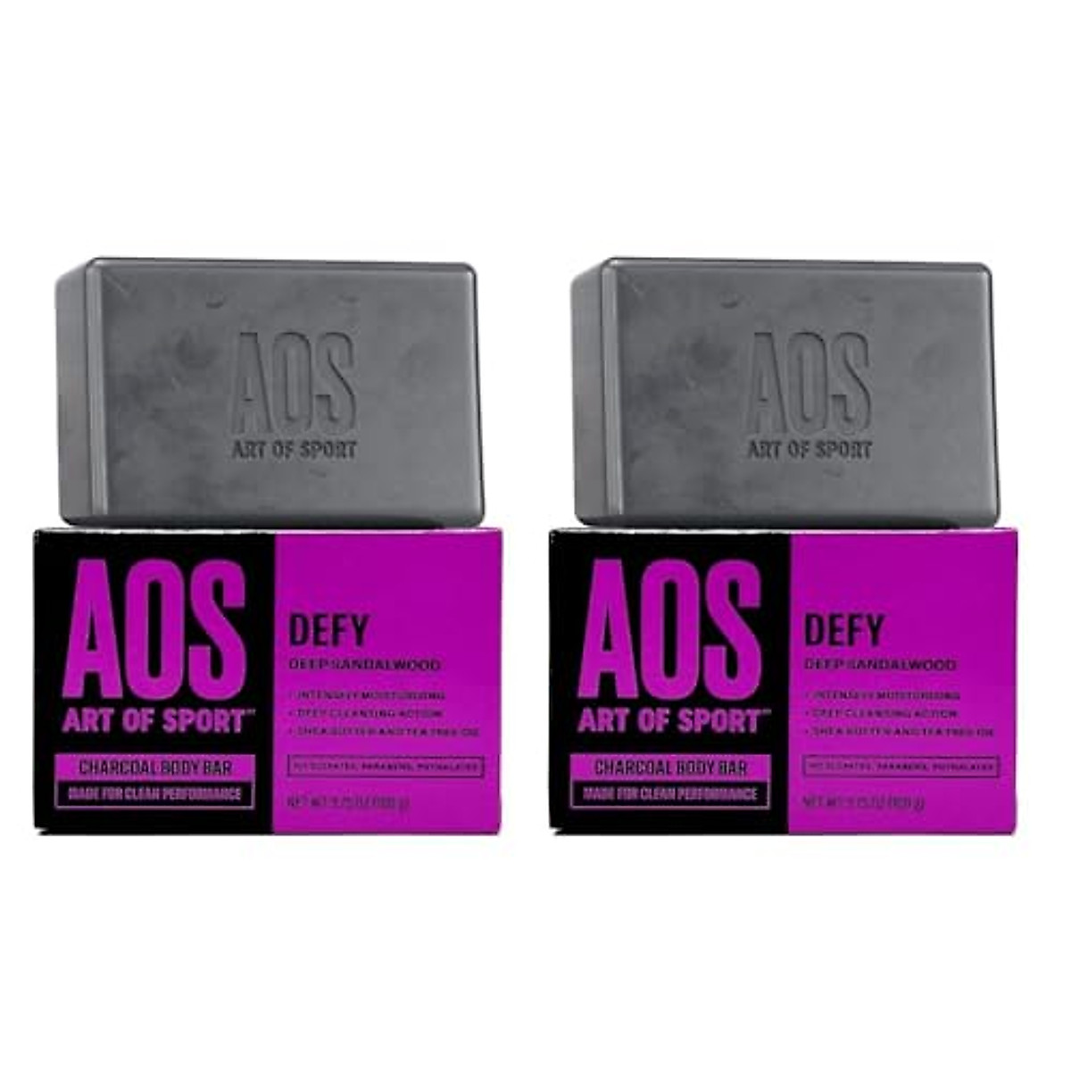Art of Sport Men’s Bar Soap, Charcoal Activated Hand, Face and Body Soap, Sandalwood Fragrance, Made with Natural Botanicals, Moisturizing Tea Tree Soap, Defy Scent, 3.75 Ounce (Pack of 2)