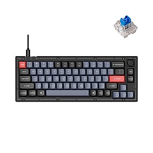 Keychron V2 Wired Custom Mechanical Keyboard Knob Version, 65% Layout QMK/VIA Programmable with Hot-swappable Keychron K Pro Blue Switch Compatible with Mac Windows Linux (Frosted Black - Translucent)