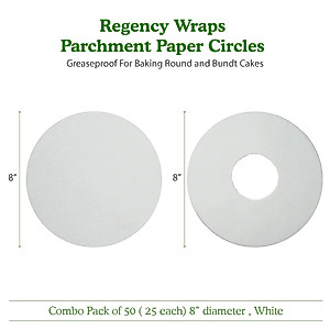 Regency Wraps Parchment Paper Circles For Round Cake Pans and Tube Cake Pans, Greaseproof Liners for Non-Stick Baking, 8" (Pack of 50, 25 Each), White