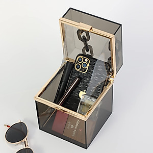 WJCD Cute Clear Acrylic Plastic Neon Hard Frame Party Clutch Purse with Gold Chain Strap (Black)