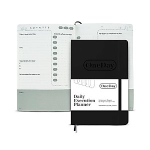One Day - Daily Execution Planner - Boundless Black - Undated 90 Day Journal With Positive Quotes - Daily Time Management Notebook - Project Management Organizer With Faux Leather Cover