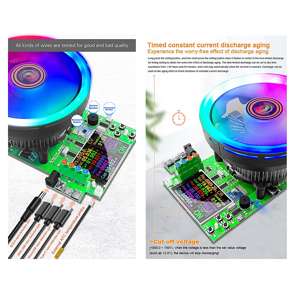 180W Electronic Load Tester 2.4 inch DC Tester APP Electronic Adjustment Constant Load Lithium 4-Wire Battery Capacity Monitor Discharge Charge Power Meter Supply Checker