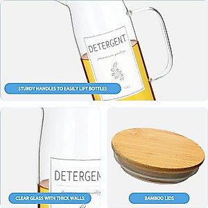 KitHero Laundry Detergent Dispenser Set with Bamboo Lids and Handles - Easy Pour 2 Pack 50 oz Liquid Laundry Containers for Laundry Room Organization and Storage