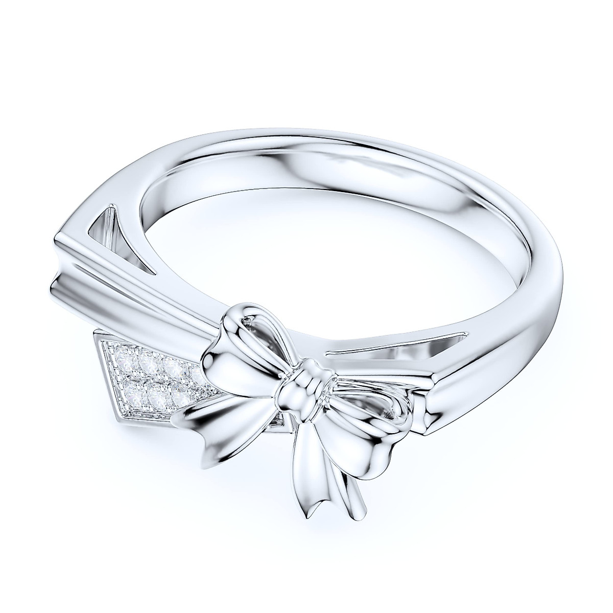 PRSTANI Solid Sterling Silver Lovely Bowknot Round Brilliant Cut Genuine Moissanites Fashion Statement Ring (3)