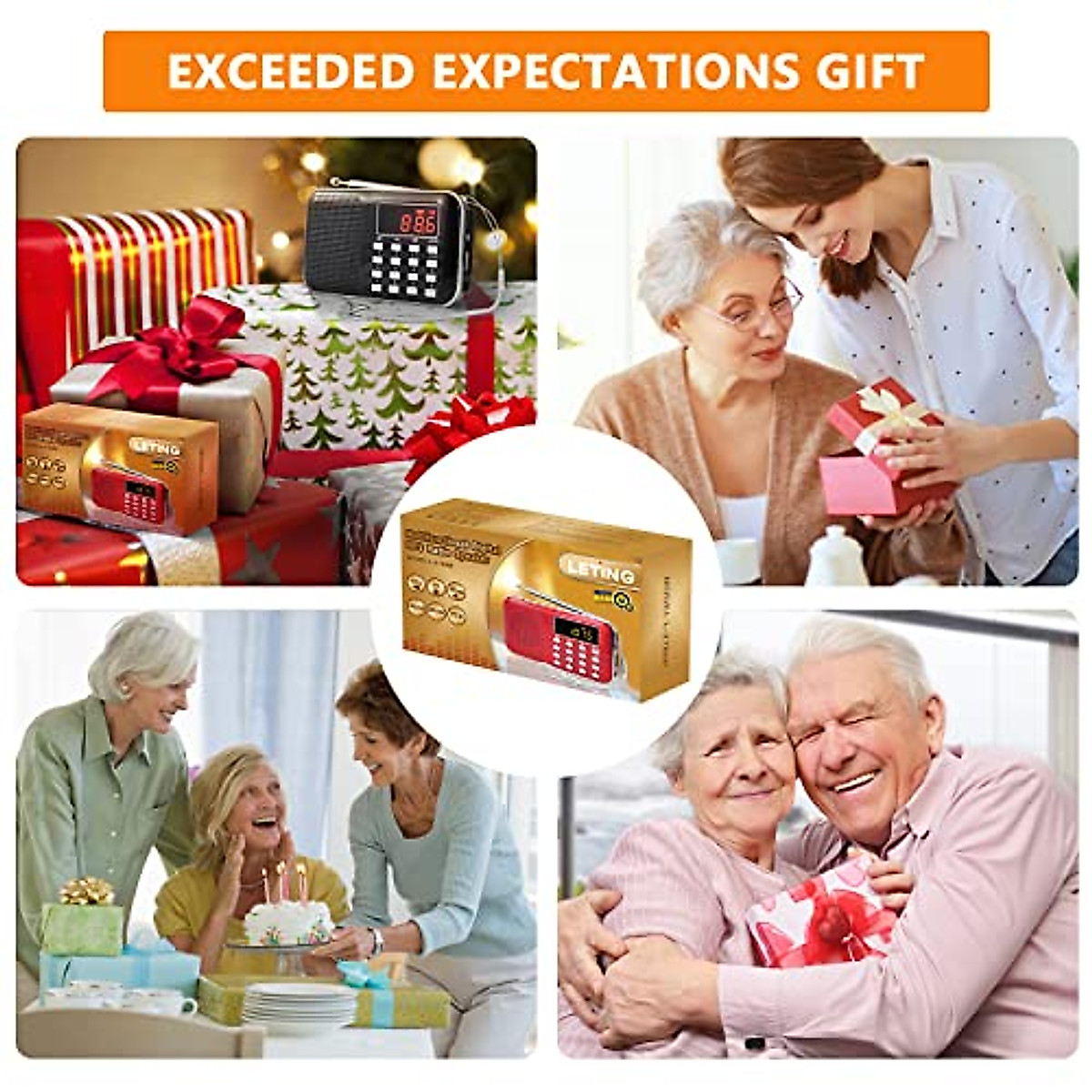 Leting Radios Portable AM FM with MP3 Speaker, Portable Radio Support Micro SD/TF Card/USB/Music Recording,Rechargeable Battery Powered AM FM Radio,Mini Radio with Best Reception (Black)