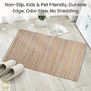 Comfy-co Area Rug 2x3 ft - Hand-Woven Jute Cotton Area Rug Boho Farmhouse Rustic - Non Slip Floor Rug for Bedroom Living Room Kitchen Dorm Entryway Hallway - Area Rug Natural/Grey