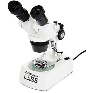 Celestron – Celestron Labs – Binocular Stereo Microscope – 20-60x Magnification – Upper and Lower LED Illumination – Includes 10 Prepared Slides