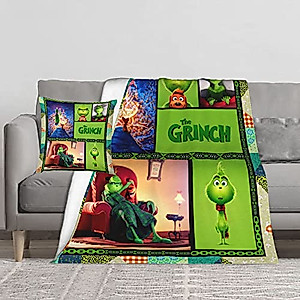 Christmas Green Monster Blanket, Ultra Soft Flannel Fleece Throw Blankets Lightweight Warm Travel Blankets with 1 Throw Pillow Covers for Couch Sofa Bed Kids Adults All Season