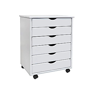 Adeptus Original Roll Cart, Solid Wood, 6 Drawer Extra Wide Drawers Roll Carts, White
