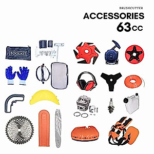 63cc 5 in 1 High Strength Long Handle Multi-positional Chain Trimmer Head Chainsaw | Brush Cutter | Hedge Trimmer| 6t Blade | 5-point Blade Repair Kit Use For Garden Indoor & Outdoor