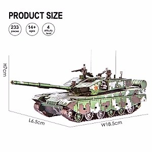 Piececool 3D Metal Puzzles, 99A Main Battle Tank Building Kit, 233Pcs Art Craft Kit for Teens, DIY Vehicle Model, Handcraft Toys for Adults