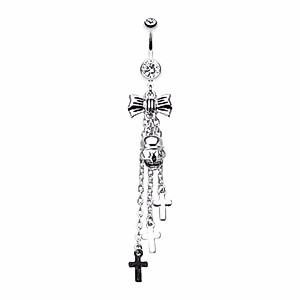 Bow-Tie Skull Cross WildKlass Belly Button Ring