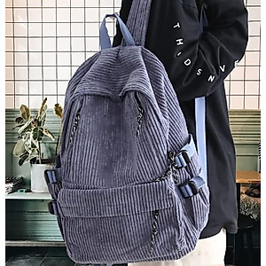 Kawaii Cute Aesthetic Fuzzy Fluffy Plush Sherpa Fleece Corduroy Backpack Rucksack Daypack School Teen Girls Children Women (black) Large