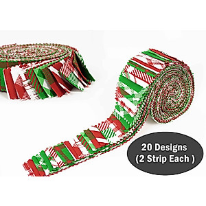 Soimoi 40Pcs Christmas Checks Print Precut Fabrics Strips Roll Up 1.5x42inches Cotton Jelly Rolls for Quilting - Red & Green