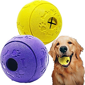 Jalousie Dog Puzzle Balls Dog Treat Dispensing Balls Non-Toxic Natural Rubber Dog Chew Toys for Puppy Pet Dog Teething Puzzle Playing Treat Dispenser Rope Balls (Large 2 Pack Treat Ball)