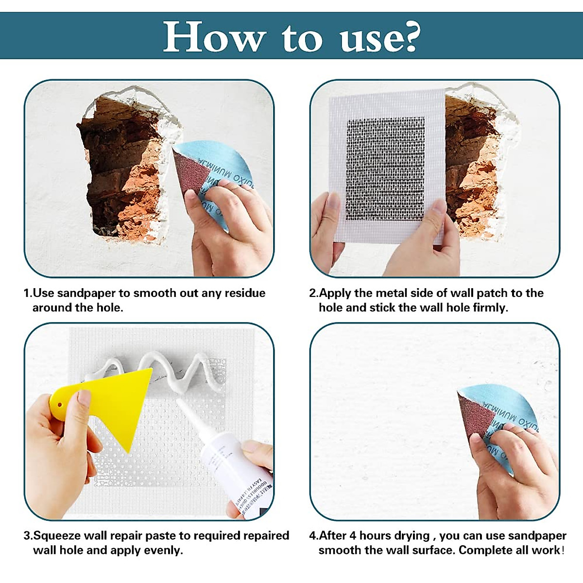 Tahikem 6 Pcs Drywall Repair Patch, 4" 6" 8" Two of Each Wall Patch Repair Kit, Self Adhesive Wall Mesh Repair, Large Hole Patch for Drywall, Sheet Rock Patch, Aluminum Metal Sheetrock Ceiling Patch