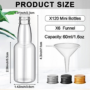 120 Pcs Mini Liquor Bottles, Plastic Spirit Bottle, 2 oz Mini Empty Plastic Alcohol Shot Bottles with Funnels, Airtight Shot Bottles Miniature Bottles for Party Favors, Weddings (Silver, Gold, Black)