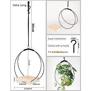 Dravmola Plant Hanger with Wood Base - Boho Macrame Hanging Plant Holder for Indoor Plants Hanging Planter for Wall/Window/Room Decor Black (Pot & Plant Not Included)