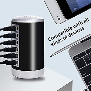 Wyssay 8A(40W) 6-Port Independent Desktop USB Charging Station,Multi Charger Block,USB Fast Charger Compatible with iPhone 13/13pro Max 12/12 Mini/12Pro/12 Pro Max/11,Tablets, Smartphones (Black)
