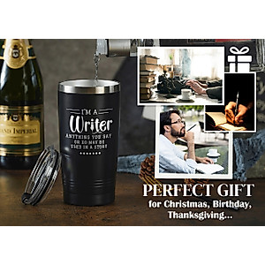 Onebttl Writer Gifts for Women/Men - 20oz/590ml Stainless Steel Insulated Tumbler with Straw - Graduation/Birthday/Christmas Gift for Writers, Novelist, Scriptwriter - Story, Black