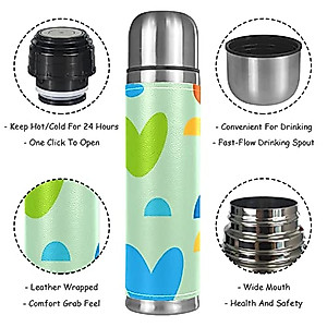 Stainless Steel Leather Vacuum Insulated Mug Semicircle and Heart Thermos Water Bottle for Hot and Cold Drinks Kids Adults 16 Oz