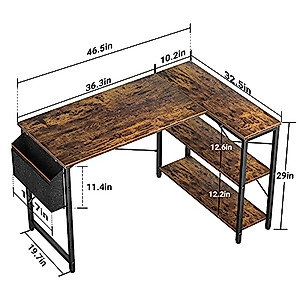 Homieasy Small L Shaped Computer Desk, 47 Inch L-Shaped Corner Desk with Reversible Storage Shelves for Home Office Workstation, Modern Simple Style Writing Desk Table with Storage Bag(Rustic Brown)