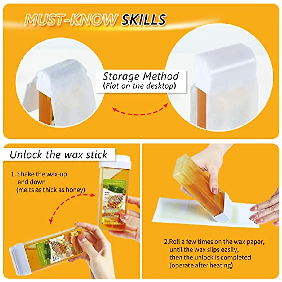 Roll on Wax, Wax Roller Kit for Hair Removal, Honey Roller Waxing Kit Include 2 Honey Soft Wax Cartridge & 100 Non-Woven Wax Strips, Portable Pink Wax Heater Machine for Women & Men, Waxing Roller Kit