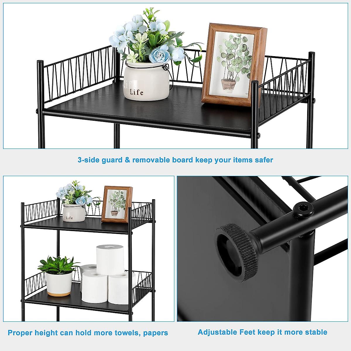 OYEAL Bathroom Shelves Freestanding Bathroom Towel Storage 4 Tier Wire Shelving Unit Bathroom Standing Shelf Floor Organizer for Pantry Kitchen Laundry Room Organization, Black