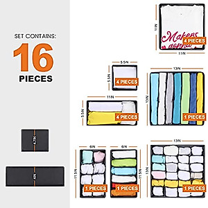 BURVAGY 16 Pack Underwear Drawer Organizers for Clothing, Socks, Underwear (Gray)