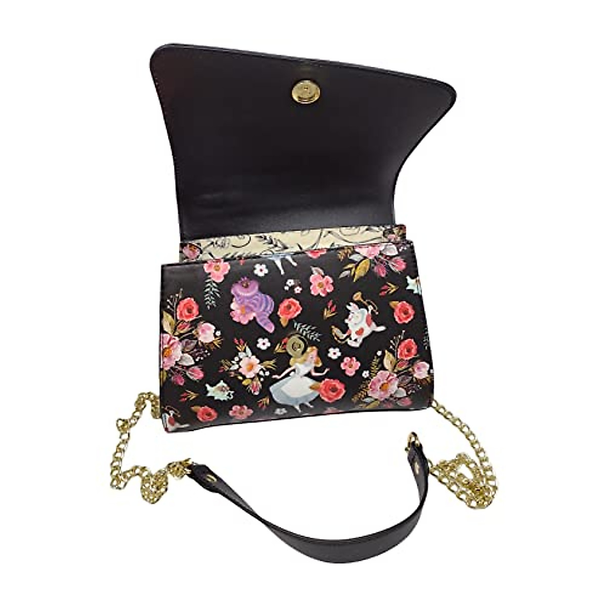 Loungefly Disney Alice in Wonderland Allover Floral Print Crossbody Satchel Handbag Purse