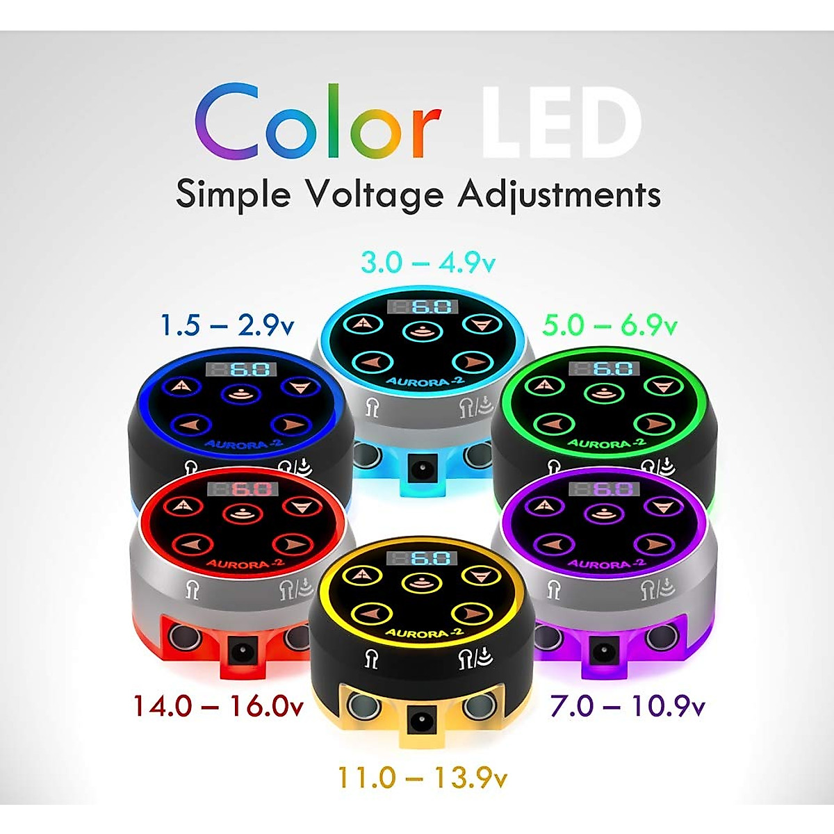 Aurora II Professional Tattoo Machine Power Supply- Touchscreen, Digital Display & Color LEDs (Silver)